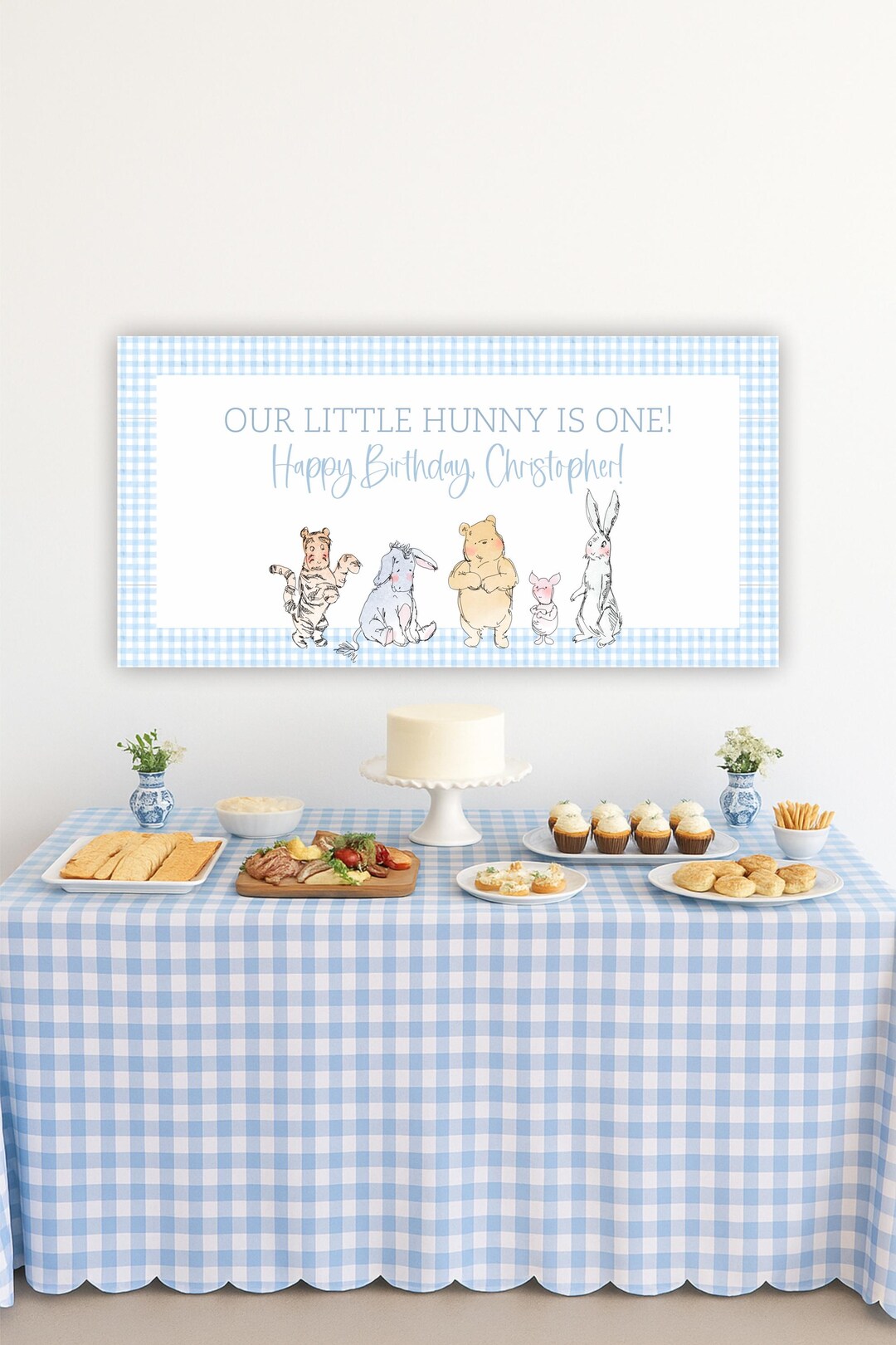 Pooh Bear First Birthday Party Decoration, Our Little Hunny Bear, Blue ...