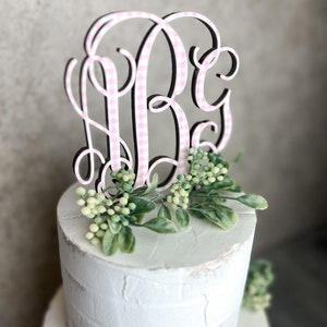 Cake Topper | Monogram | Wooden Cake Topper | Pattern | Gingham ...