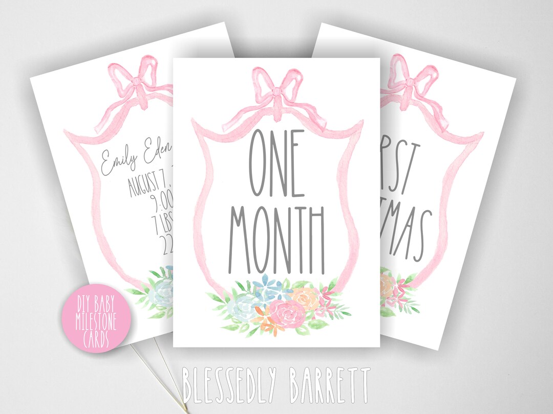 Milestone Cards DIY Milestone Birthday Announcement Watercolor Crest ...