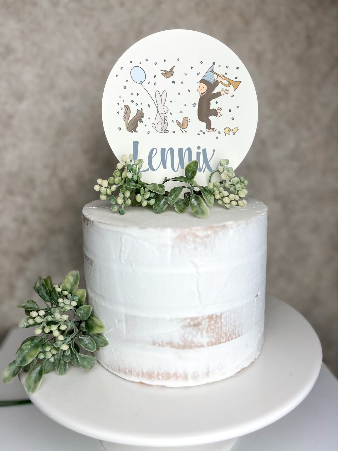 He's a Curious One Cake Topper | George | BLUE Gingham | Curious Monkey ...