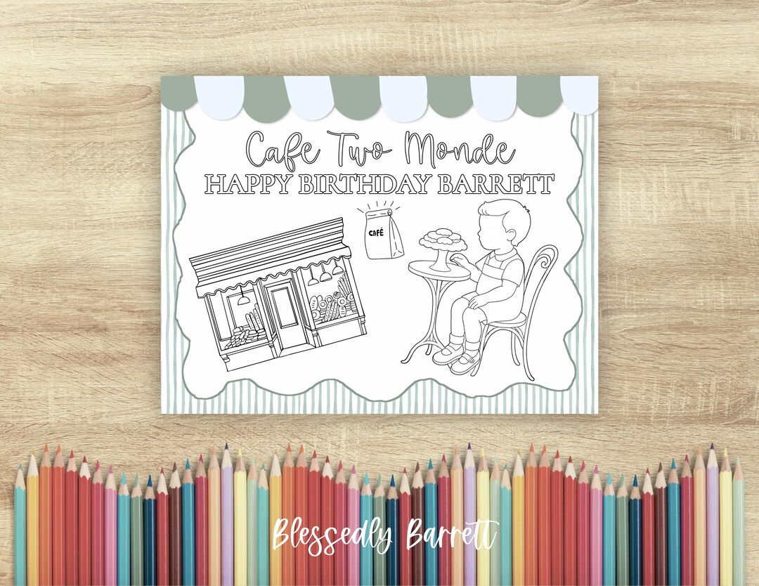 Boy Cafe Two Monde Birthday Coloring Page, Cafe Coffee Beignet ...