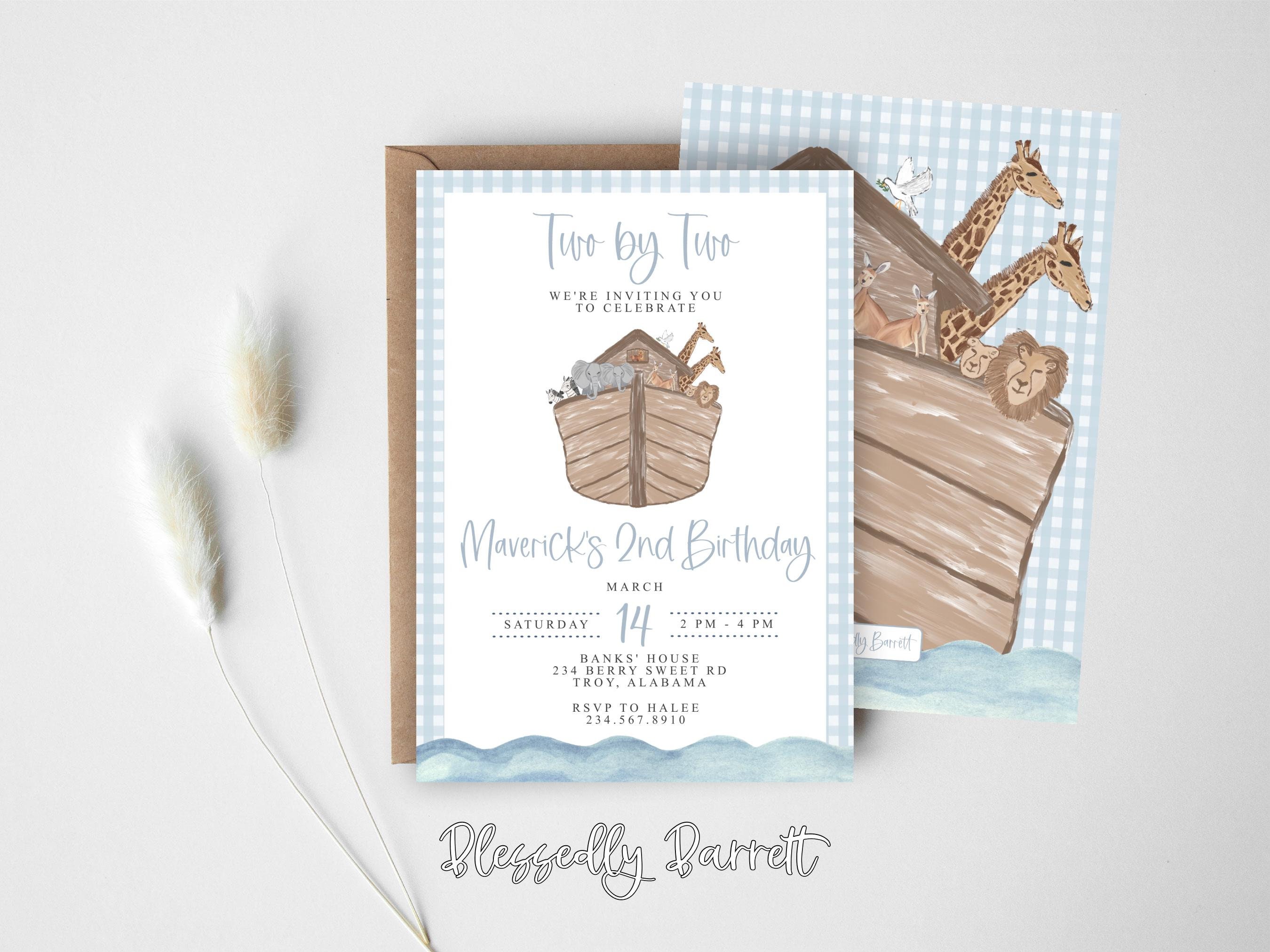 Two by Two Noah's Ark Invitation | Party Animals | Second Birthday ...