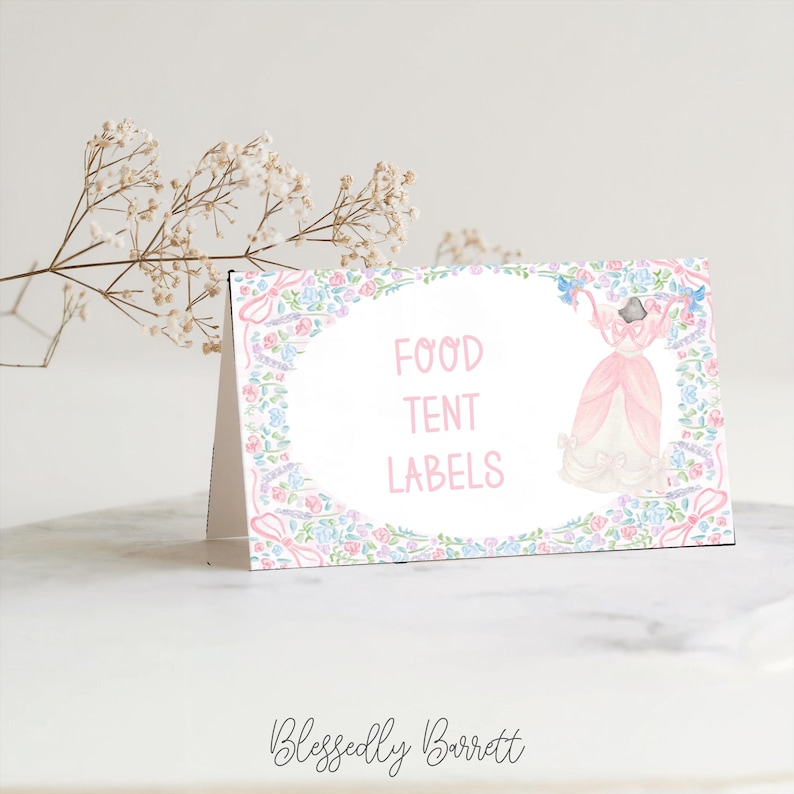 Pink Gingham Princess Birthday Food Table Tents, Second Birthday ...