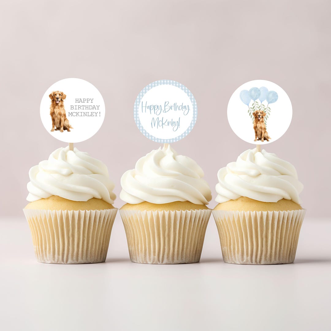 One Golden Year Cupcake Toppers | Golden Retriever | Dog | Golden Boy ...
