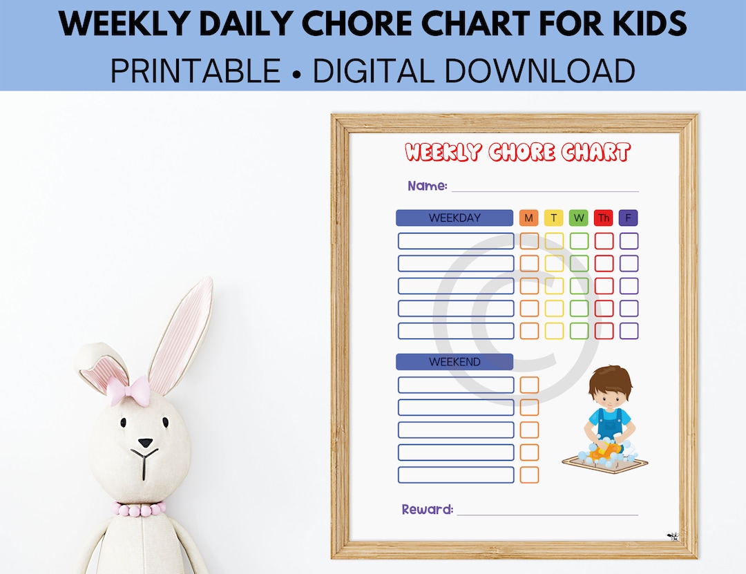 Printable Chore Chart for Kids, Daily Routine for Week With Reward ...