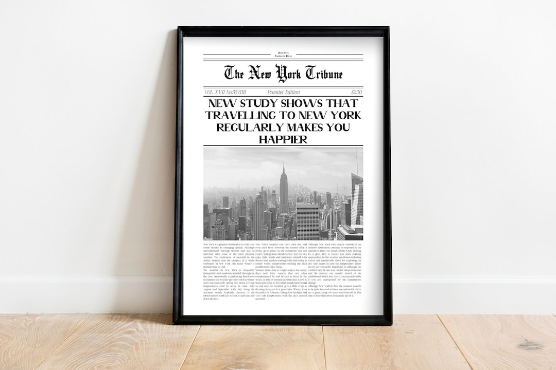 New York Trendy Newspaper Print, Travel Poster, Empire State Wall Art ...