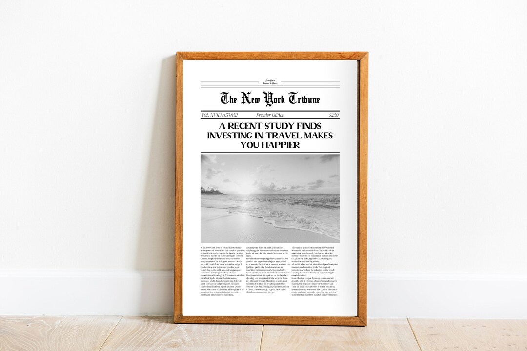 Travel Makes You Happier Newspaper Print, Black White Travel Poster ...