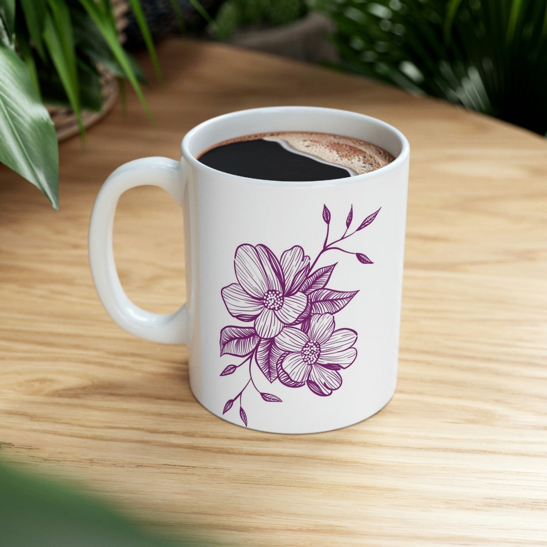 Purple Flower Outline Mug Design - Etsy