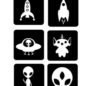 Glitter Tattoo Stencils Aliens and Spaceships, Boys & Girls Stencils ...