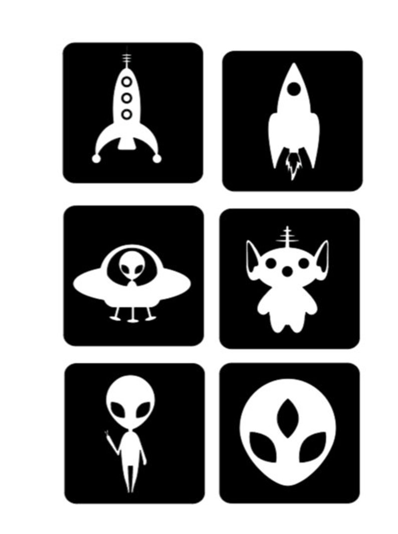 Glitter Tattoo Stencils Aliens and Spaceships, Boys & Girls Stencils ...
