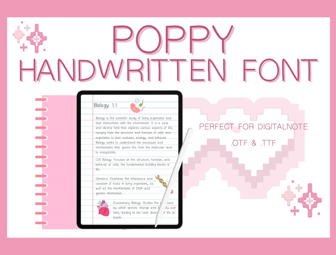 Poppy Cute & Neat Handwriting Font Perfect for Digital Planner/note ...
