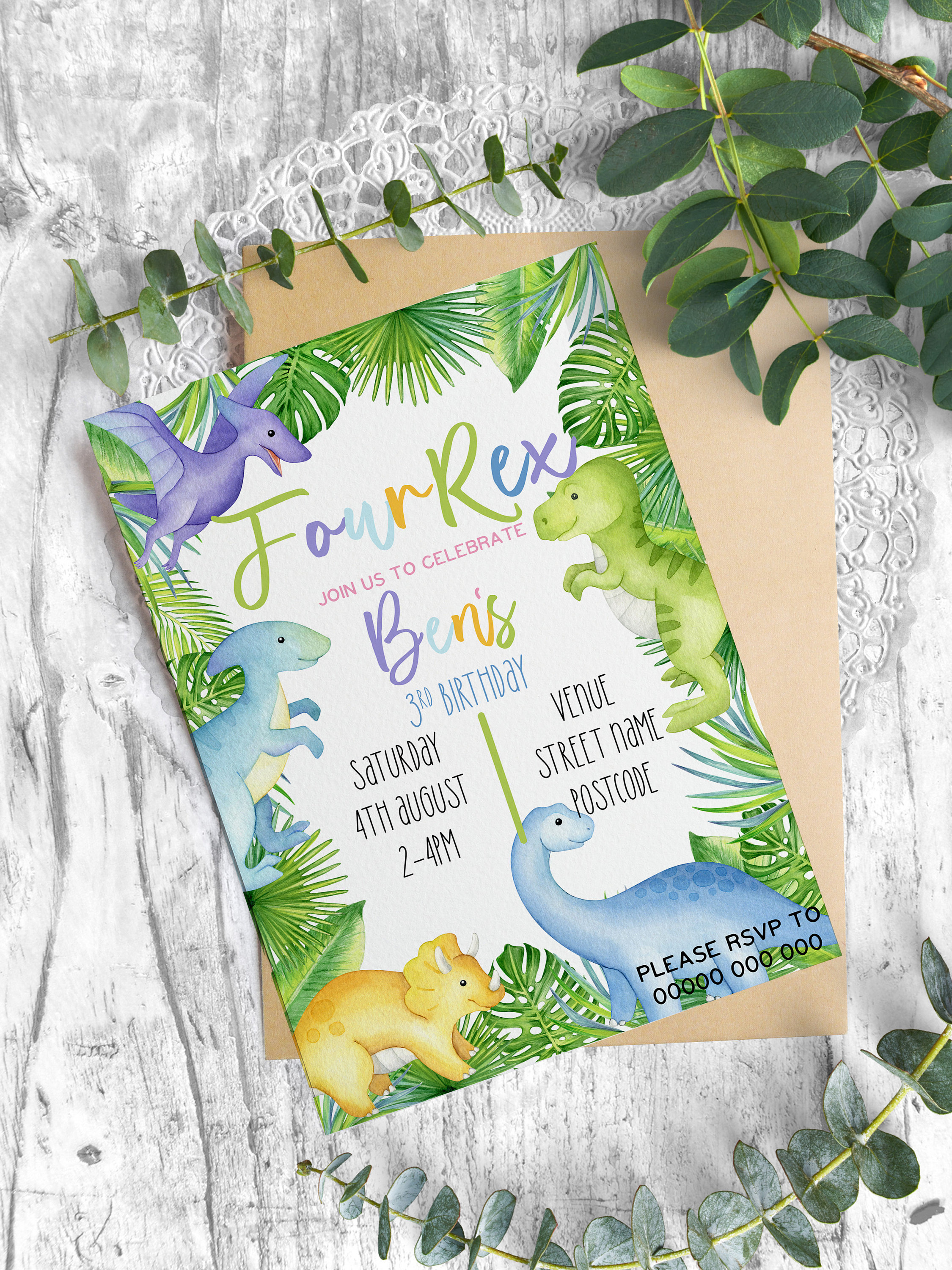 Invitación de cumpleaños de dinosaurio T-Rex, fiesta de dinosaurios ...