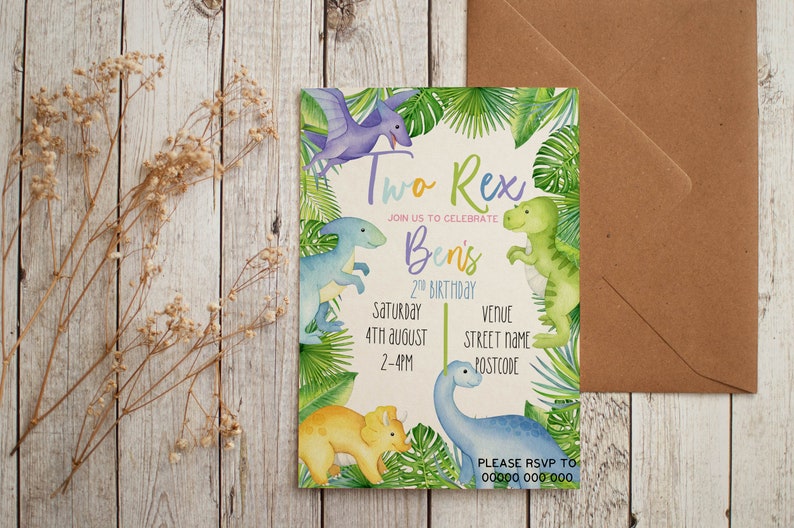 Invitación de cumpleaños de dinosaurio T-Rex, fiesta de dinosaurios ...