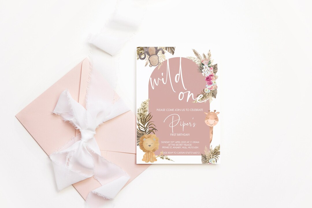 First Wild Birthday Party Invitation, Watercolour Jungle Party Invite ...