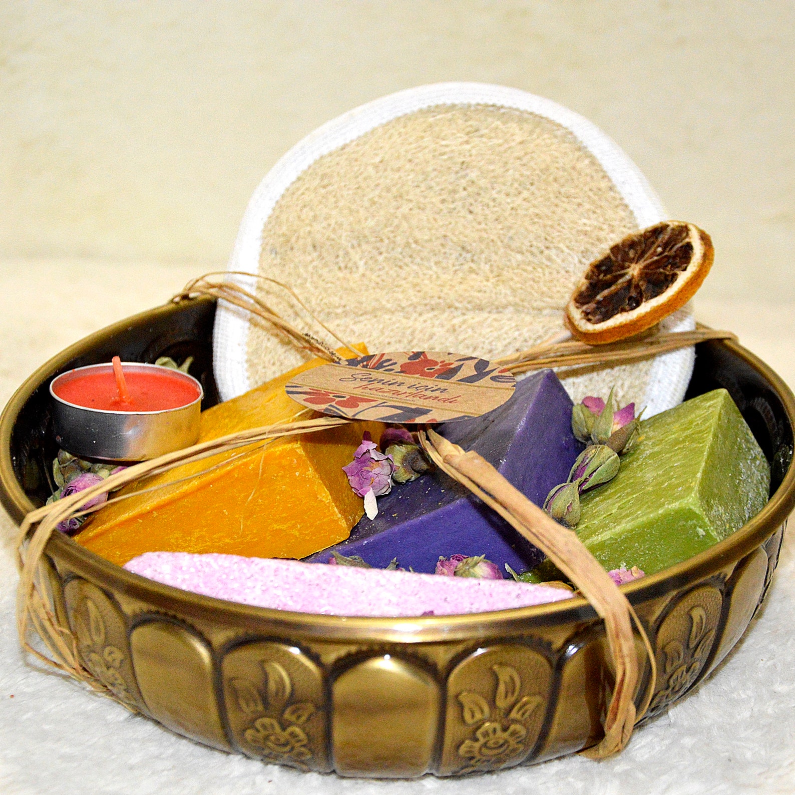 Turkish Hamam Set With Copper Bowl , Spa Gift Set, Handmade Soaps Gift ...
