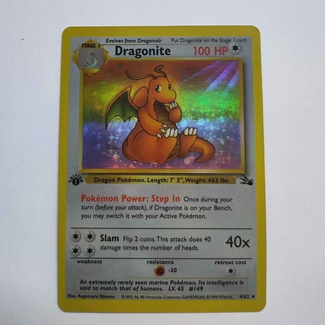 Dragonite Holo 4/62 Rare Fossil Base Set Pokemon Card 1999 First ...