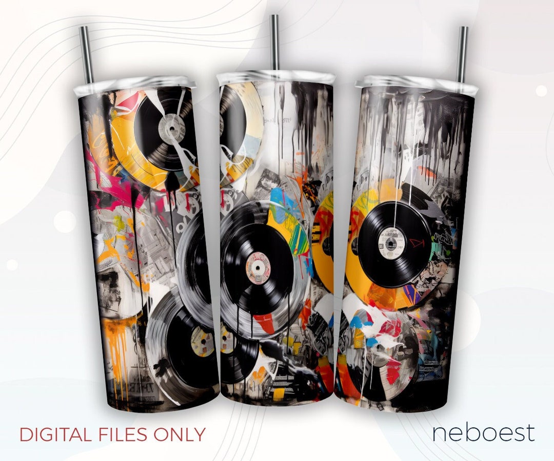 Vinyl Records Tumbler Wrap, 20oz Skinny Tumbler Wrap, Sublimation ...