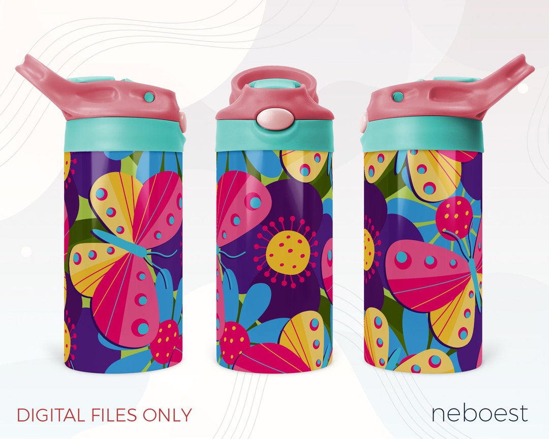 12oz Kids Flip Top Sippy Cup Sublimation Design, Butterfly Kids ...