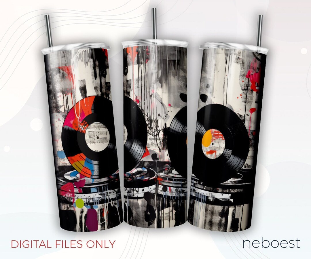 Vinyl Records Tumbler, Skinny 20oz Tumbler Wrap, Sublimation Design PNG ...