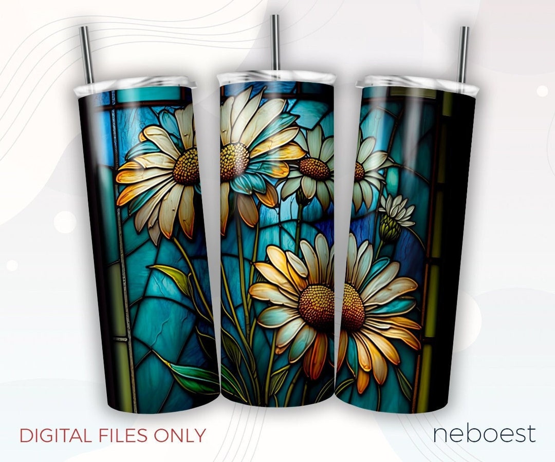 Stained Glass Tumbler Designs, 20oz Skinny Daisies Tumbler Wrap ...