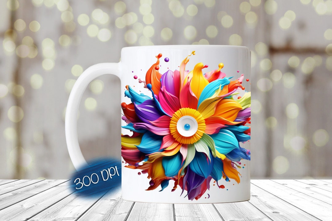 3D Flower Pinwheel Paint Splash Mug Wrap, 11oz &15oz Mug Template, Mug ...