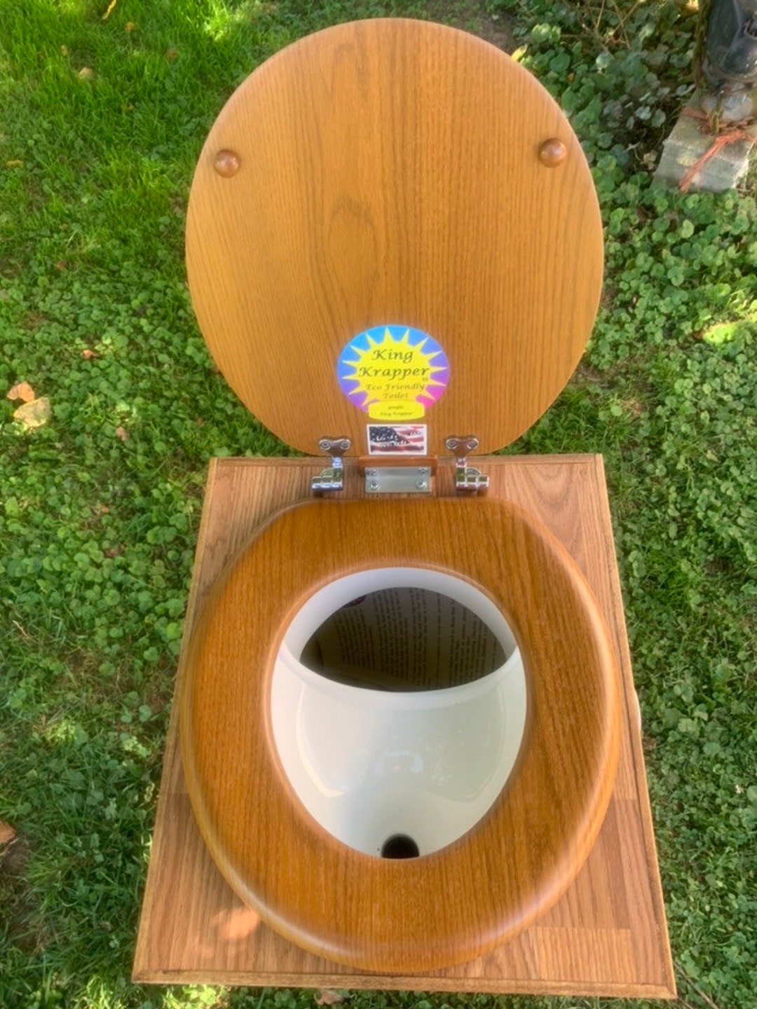 King Krapper Eco Friendly Urine Diverting Soft Close Lid Toilet in Honey Oak Brown Finish Hand ...