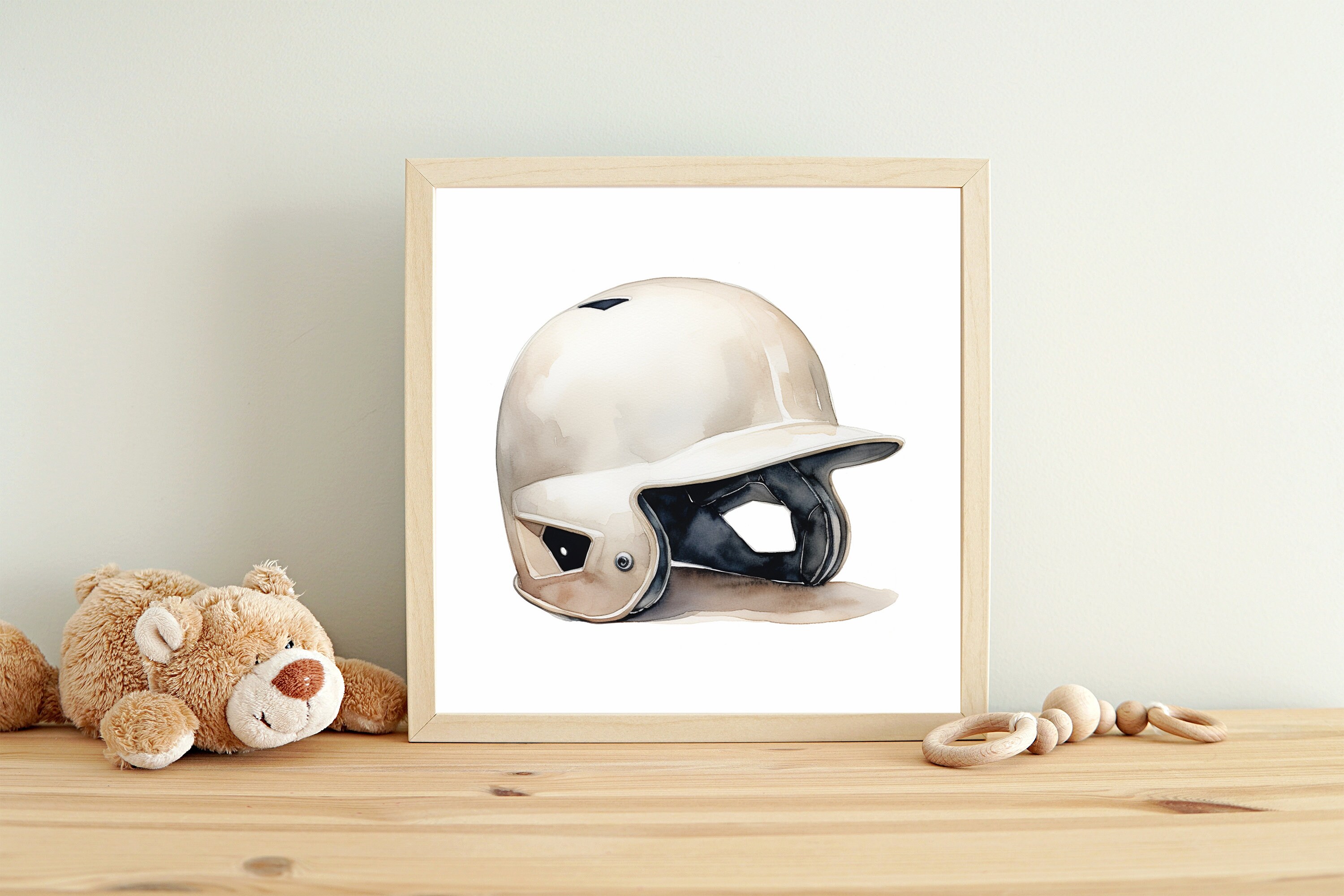 Watercolor Baseball Helmet Print, Kids Room, Wall Art, Nursery Art ...