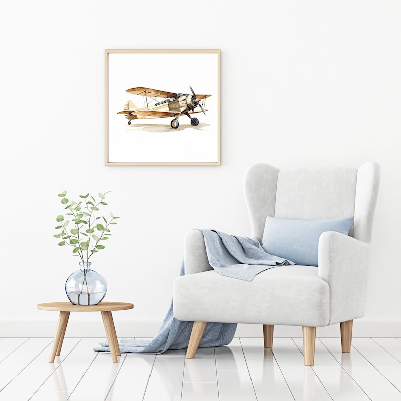 Watercolor Beige Airplane Print, Kids Room, Wall Art, Nursery Art ...