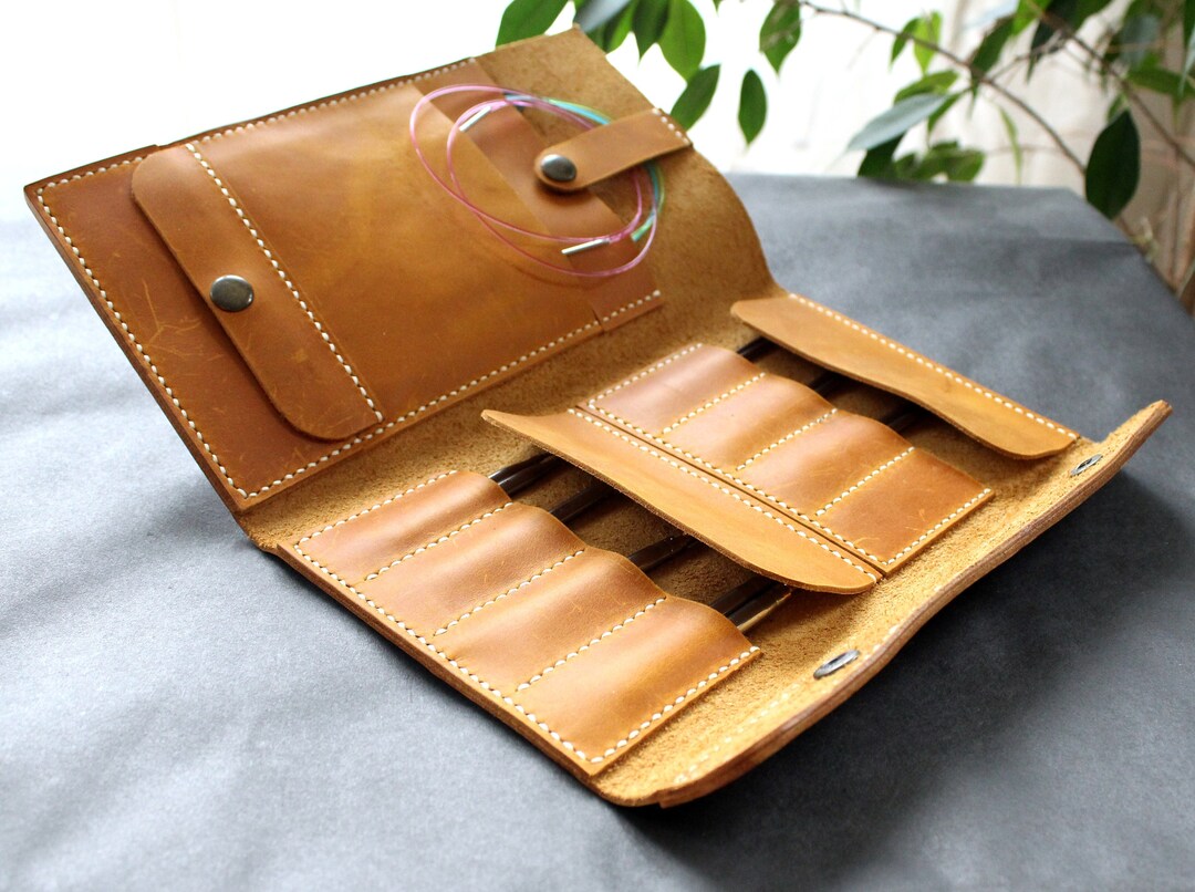 Real Leather Needle Case Personalized Knitting Needle Organizer ...
