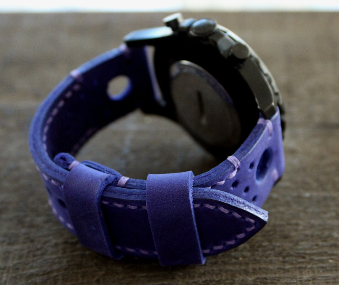 Real Leather Watch Strap Violet Purple Men's Leather Watch Strap 22mm ...