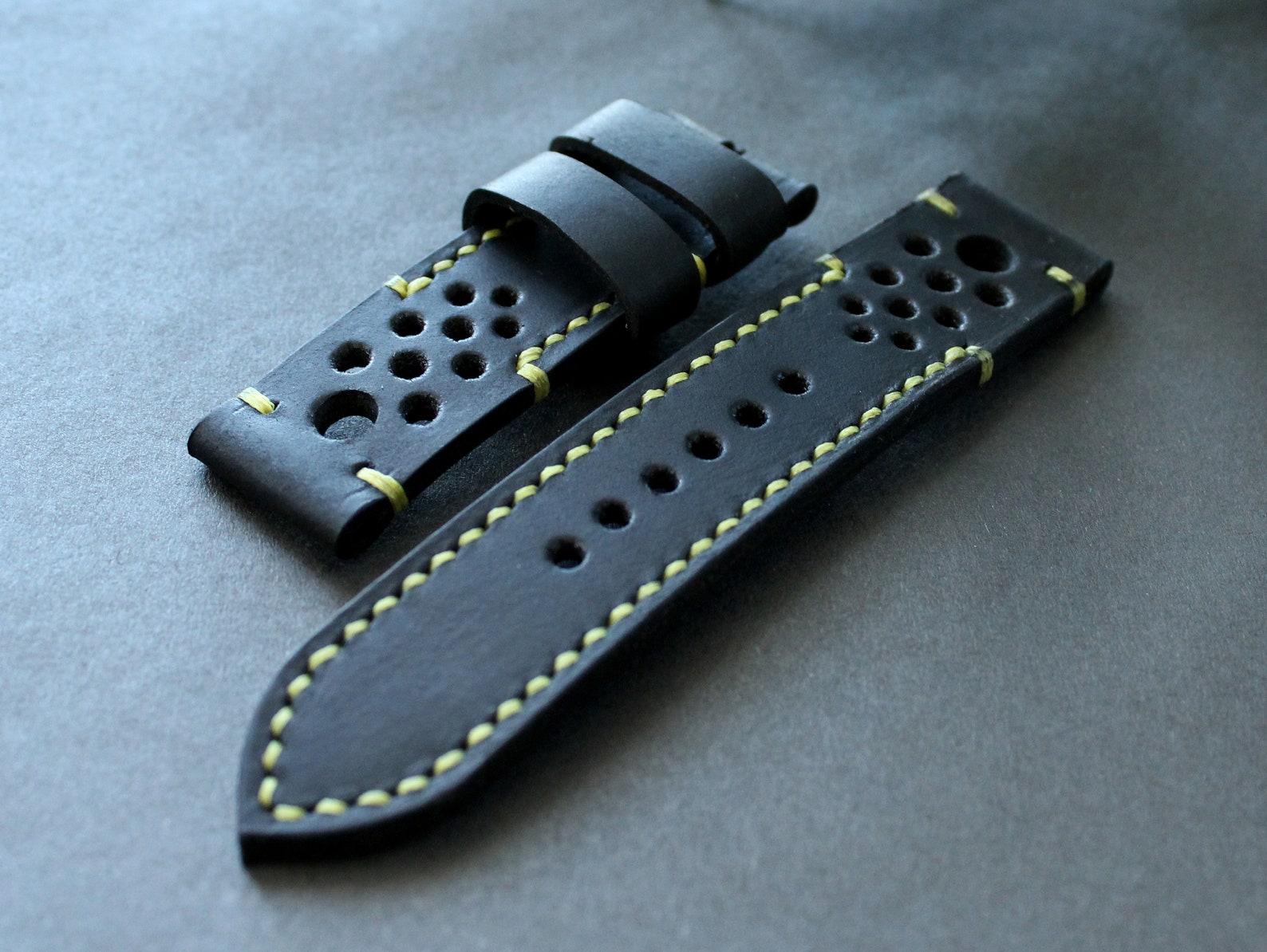 Custom Colors Real Leather Watch Strap Black Yellow Men's Watch Band ...