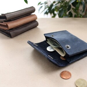 Small Pocket Card Wallet With Coin Pocket, Genuine Leather Personalized ...