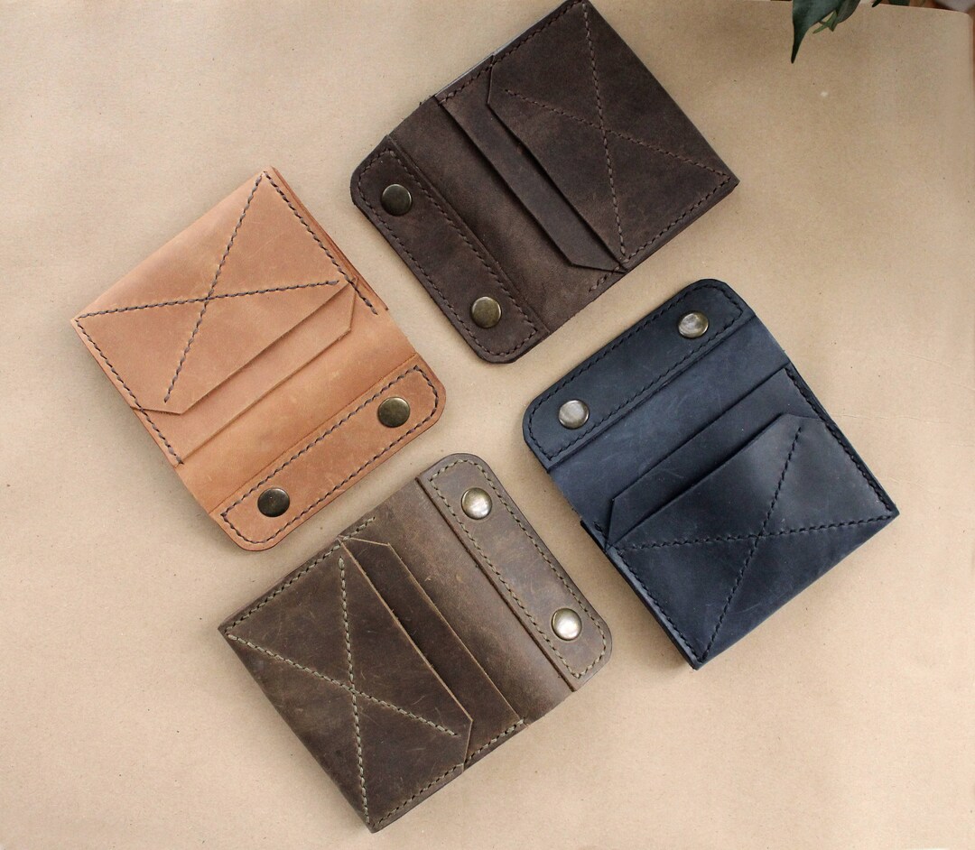 Small Pocket Card Wallet With Coin Pocket Genuine Leather Personalized ...
