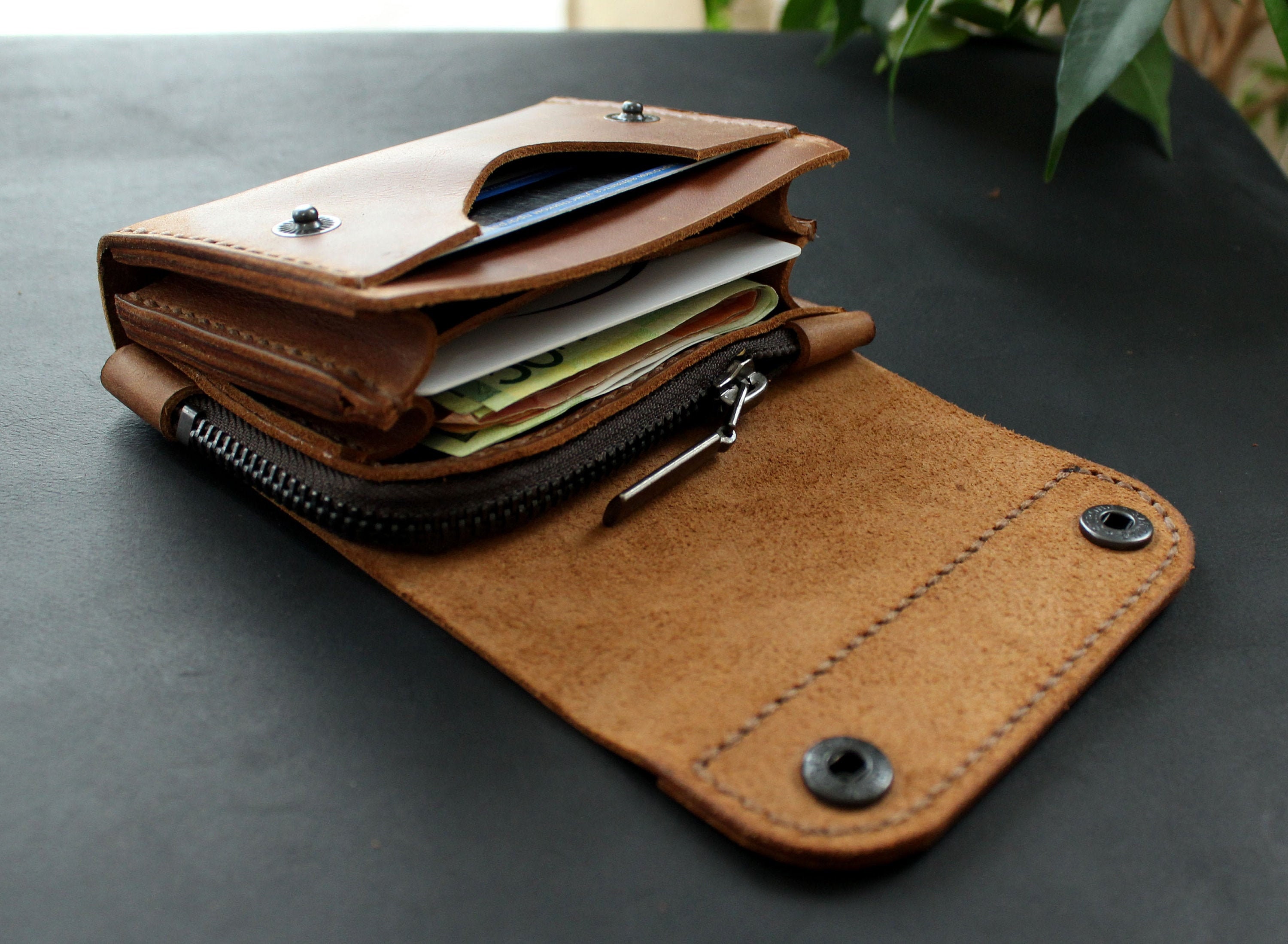 Real Leather Small Wallet, Personalized Front Pocket Wallet, Men's Card ...