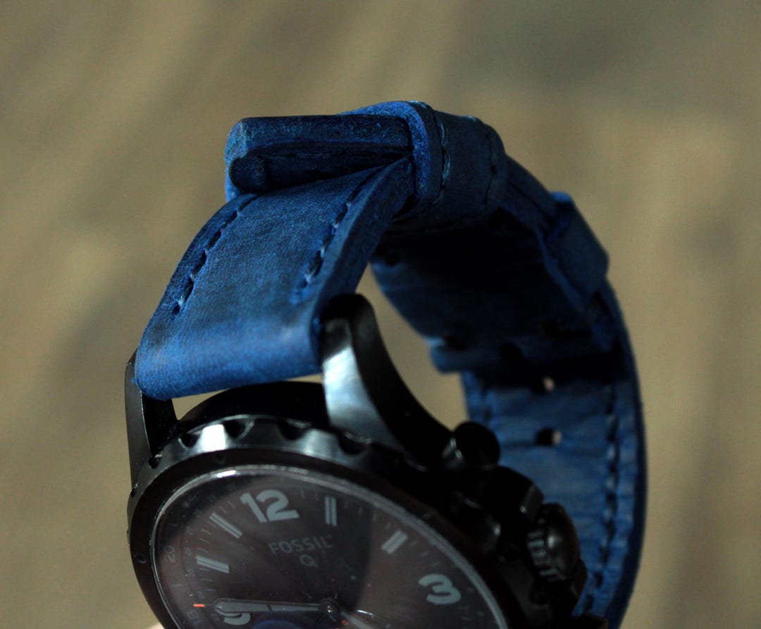 Handmade Cobalt Blue Leather Watch Strap: Vintage Rustic Band - Etsy