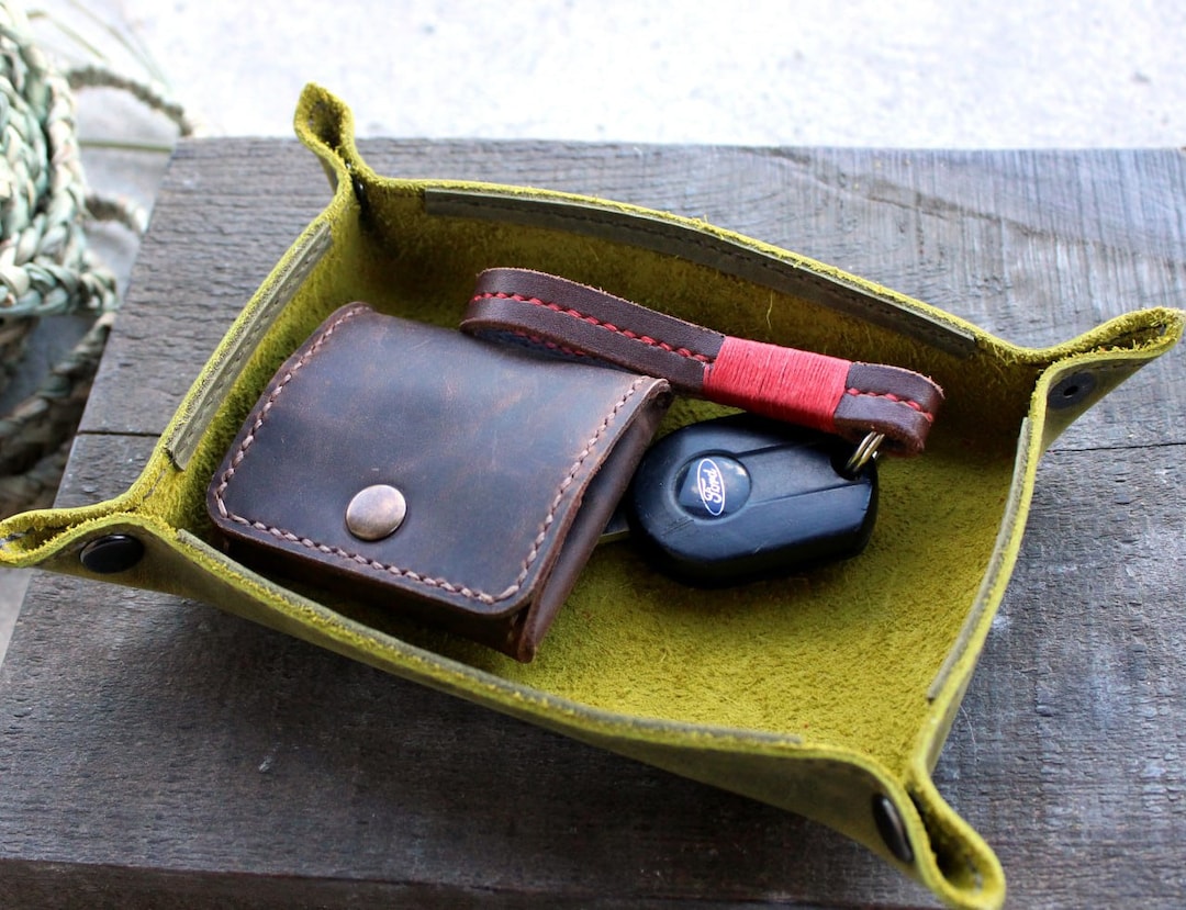 Personalized Leather Valet Tray Small Office Table Desk Organizer ...