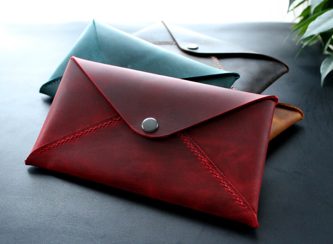 Leather Cash Envelope Wallet, Long Wallet, Petite Leather Clutch, Slim ...