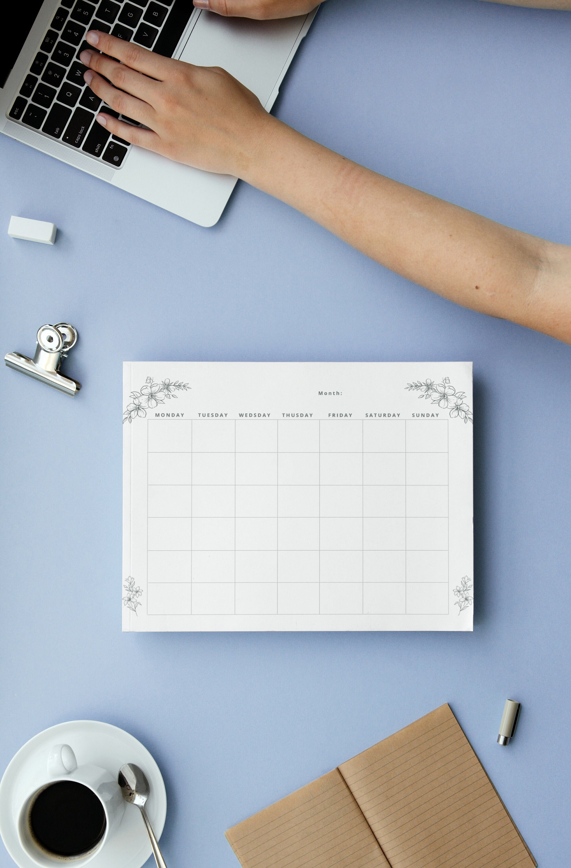 Floral Blank Monthly Calendar: A3 A4 US Letter (printable PDF) - Etsy