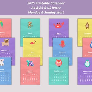 2025 Printable Calendar for Kids With Cute Animals, 2025 Monthly ...