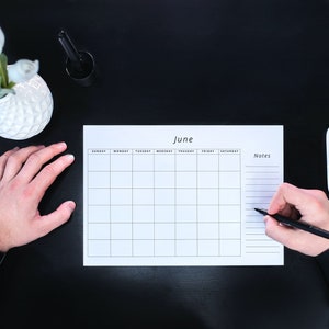 Printable Blank Monthly Calendar With Notes (A3 A4 US Letter) (digital ...