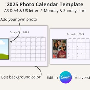 2025 Custom Photo Calendar Template: Family Wall or Desk (canva ...