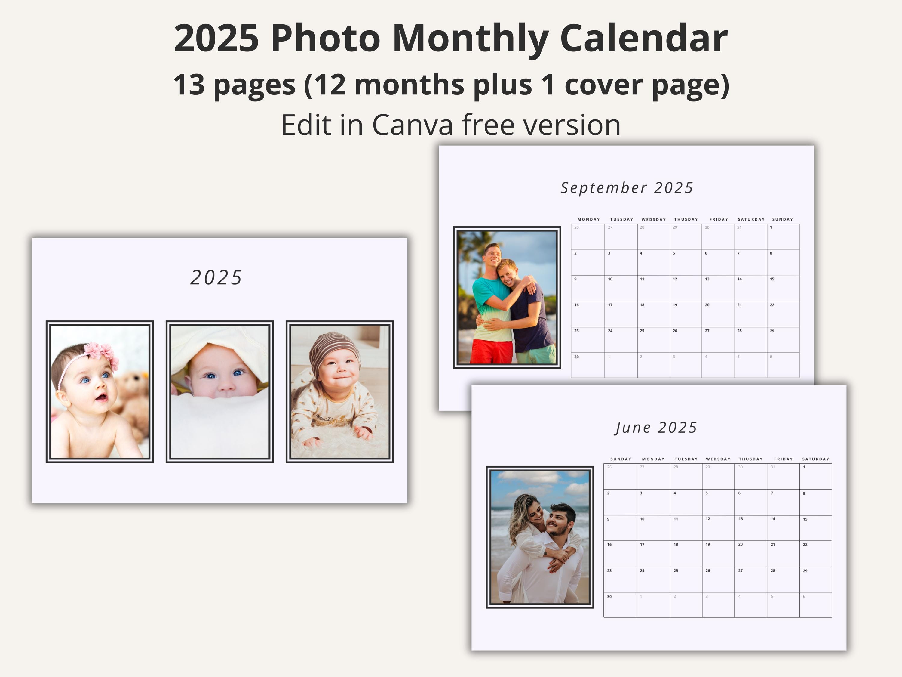 2025 Custom Photo Calendar Template: Family Wall or Desk (canva ...