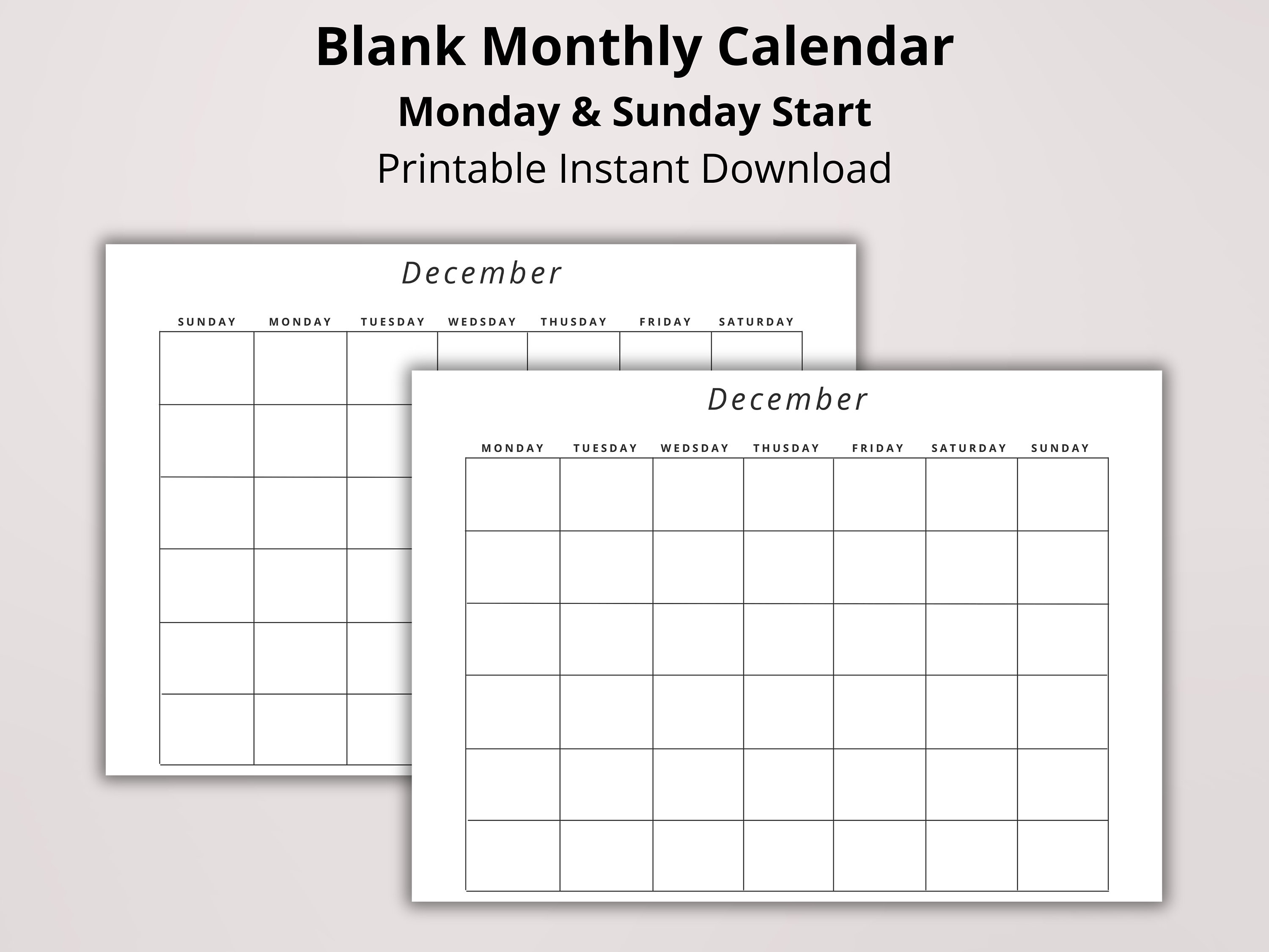 Blank Printable Calendar by Week, Reusable Monthly Calendar, Monday ...