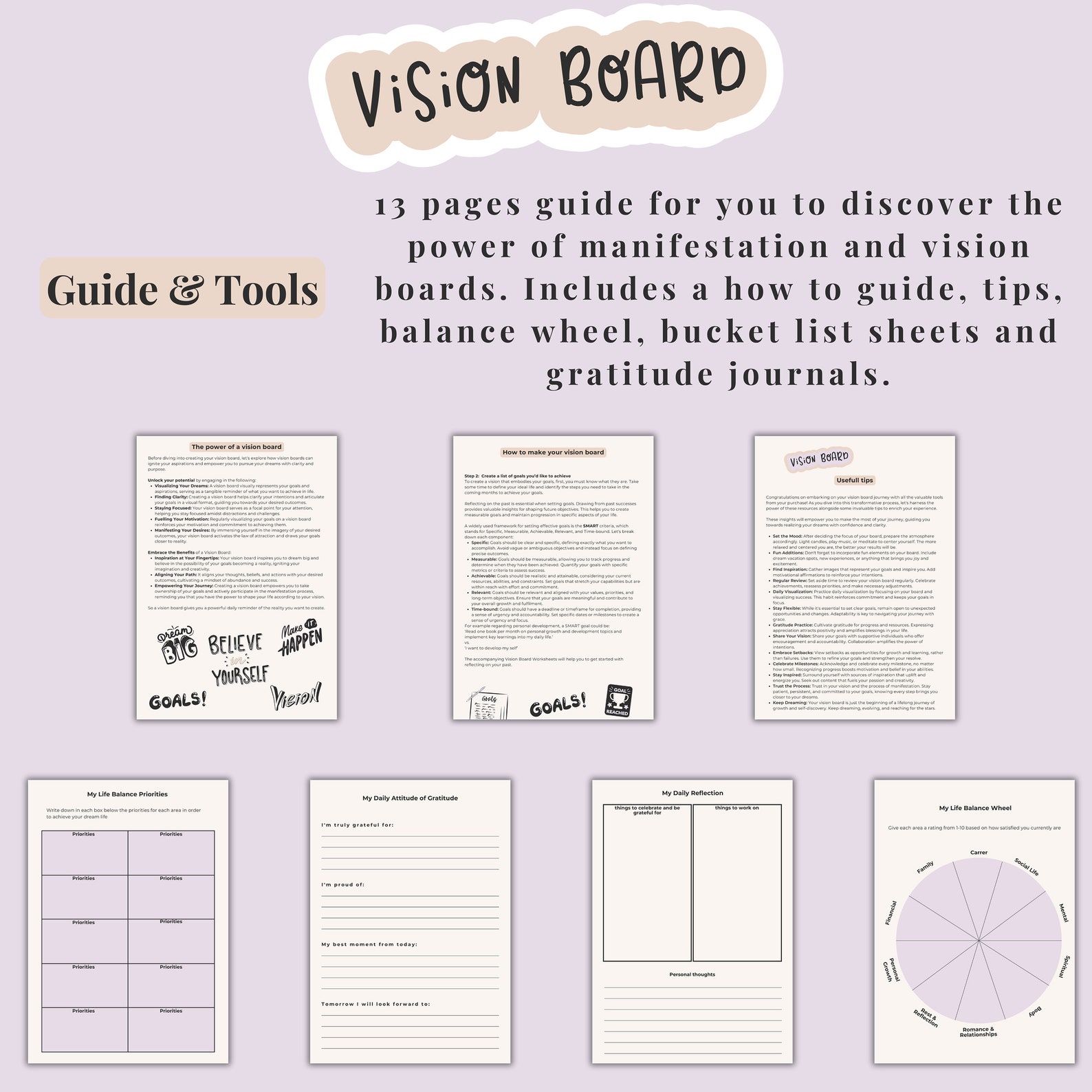Printable Vision Board Kit: 1000+ Photos, Stickers, Affirmations ...