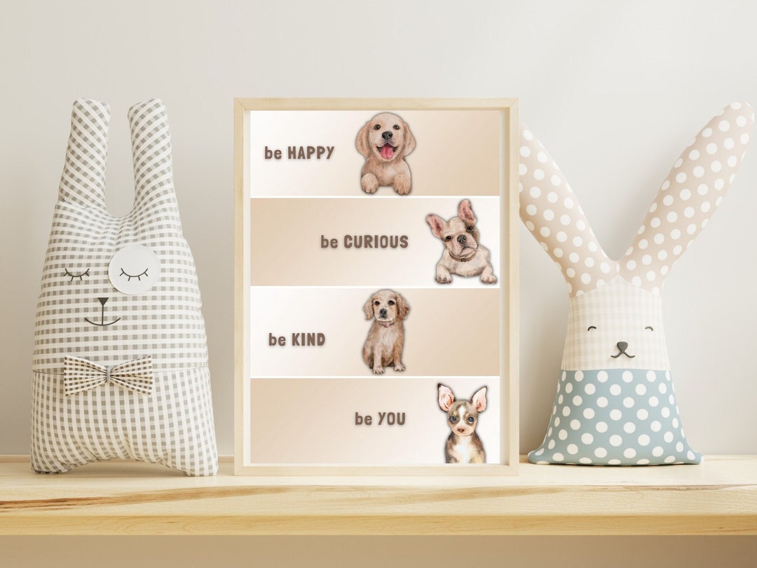 Affirmations Wall Art for Kids, Be Curious Kind Dog Print, Montessori ...
