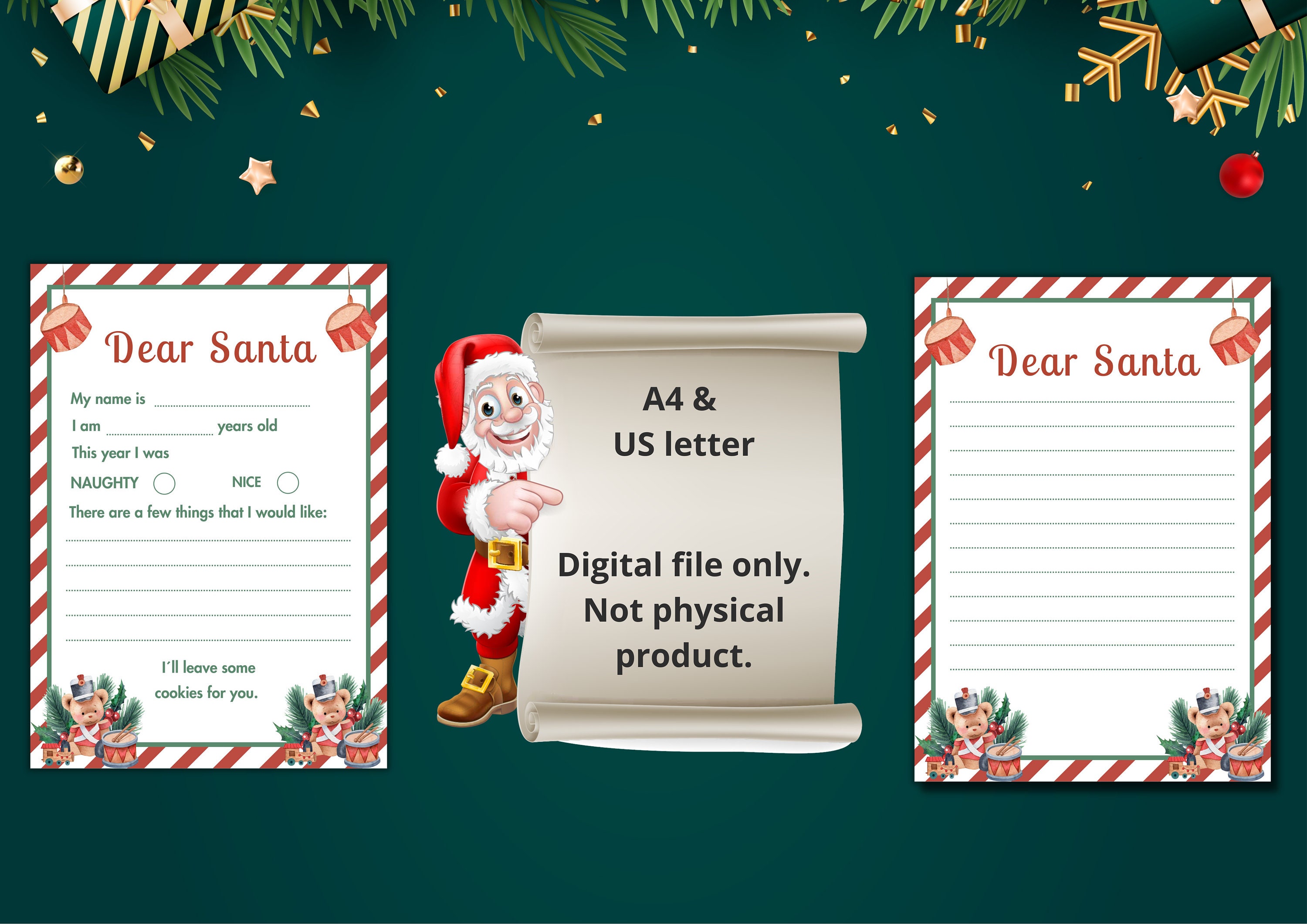 Letter to Santa, Christmas Printable Shopping List, Kids Christmas Wish ...