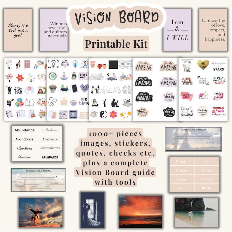 Printable Vision Board Kit: 1000+ Photos, Stickers, Affirmations ...