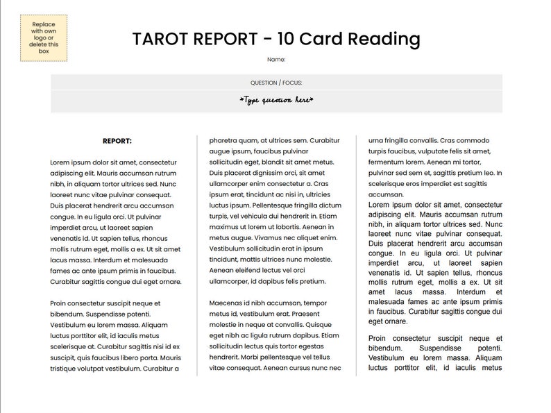 Digital Editable Tarot Reading Report Template (10 CARD) - Etsy