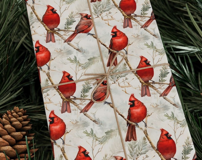 Christmas Cardinal Wrapping Paper Roll, Winter Woodland Gift Wrap, Bird ...