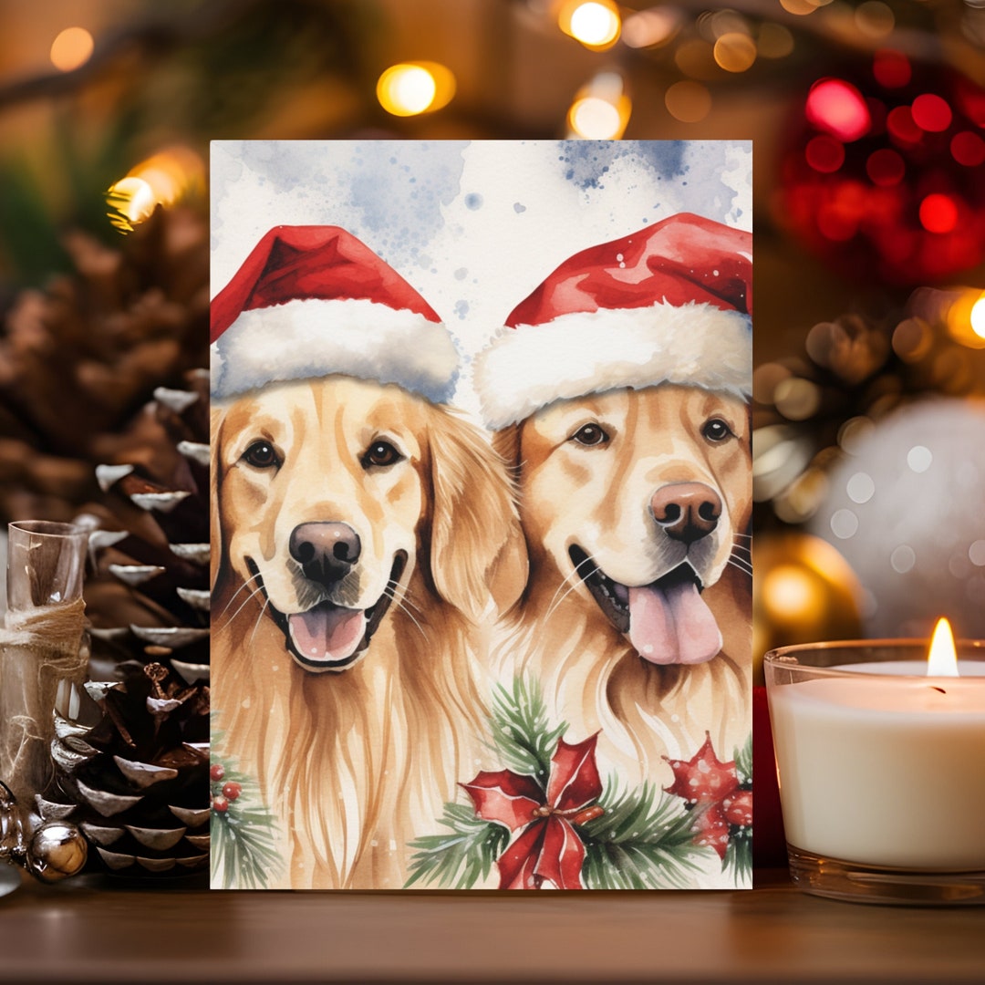 Cute Golden Retrievers Christmas Greeting Cards Pack of 10, Holiday ...